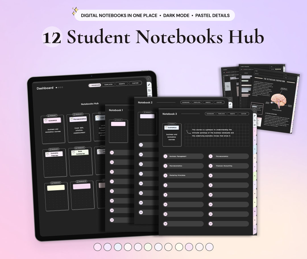 Student Digital 12 Notebooks Dark Mode Bundle Hyperlinked Notetaking ...
