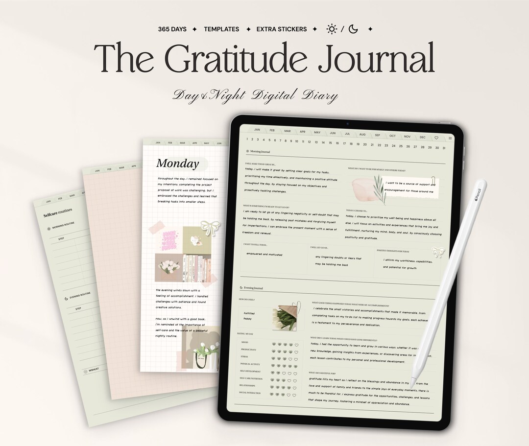 Digital Gratitude Journal for Goodnotes, Ipad, Notability, Daily ...