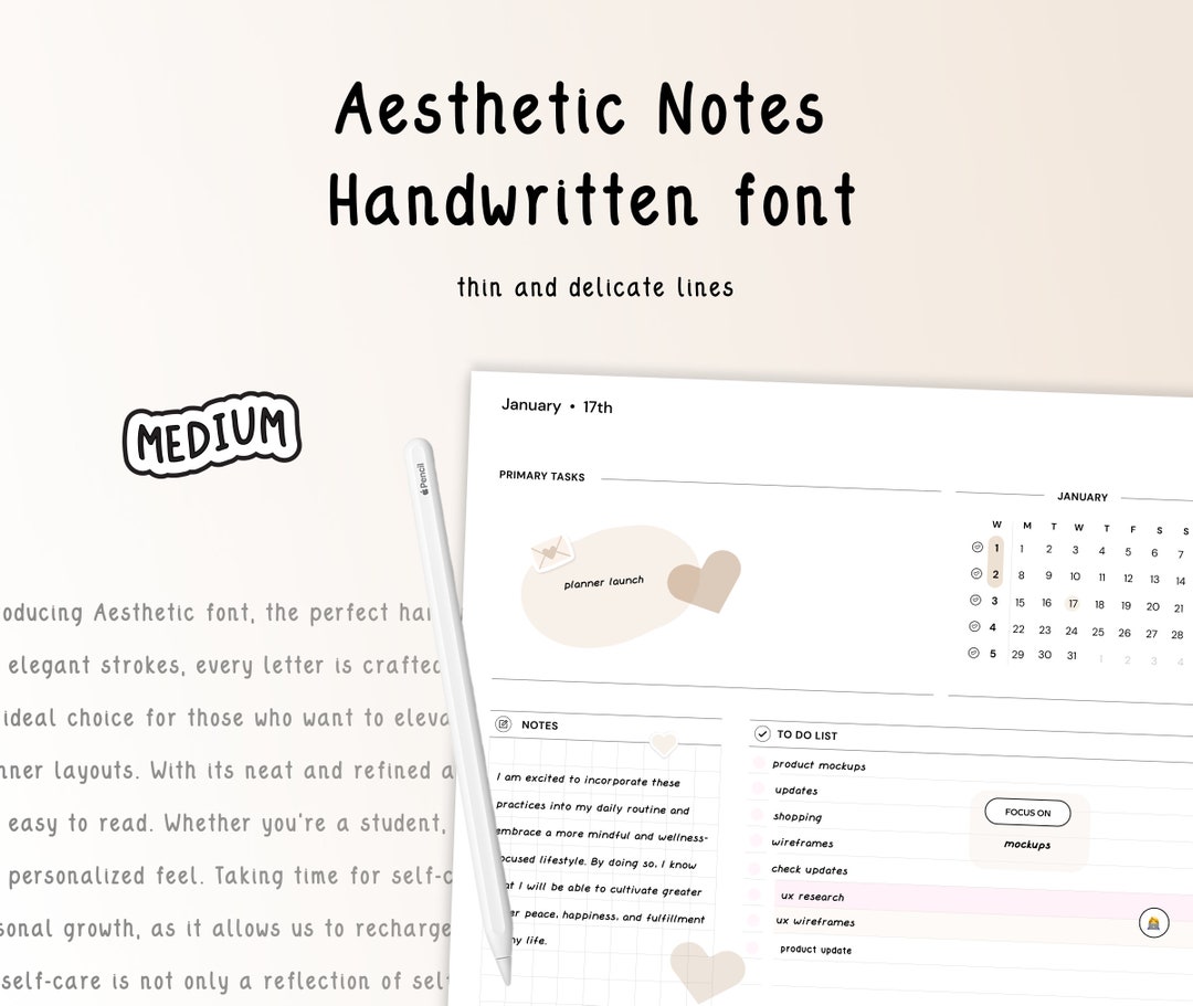 Aesthetic Notes Handwritten Font Digital Planner Font Handwrriten Font ...