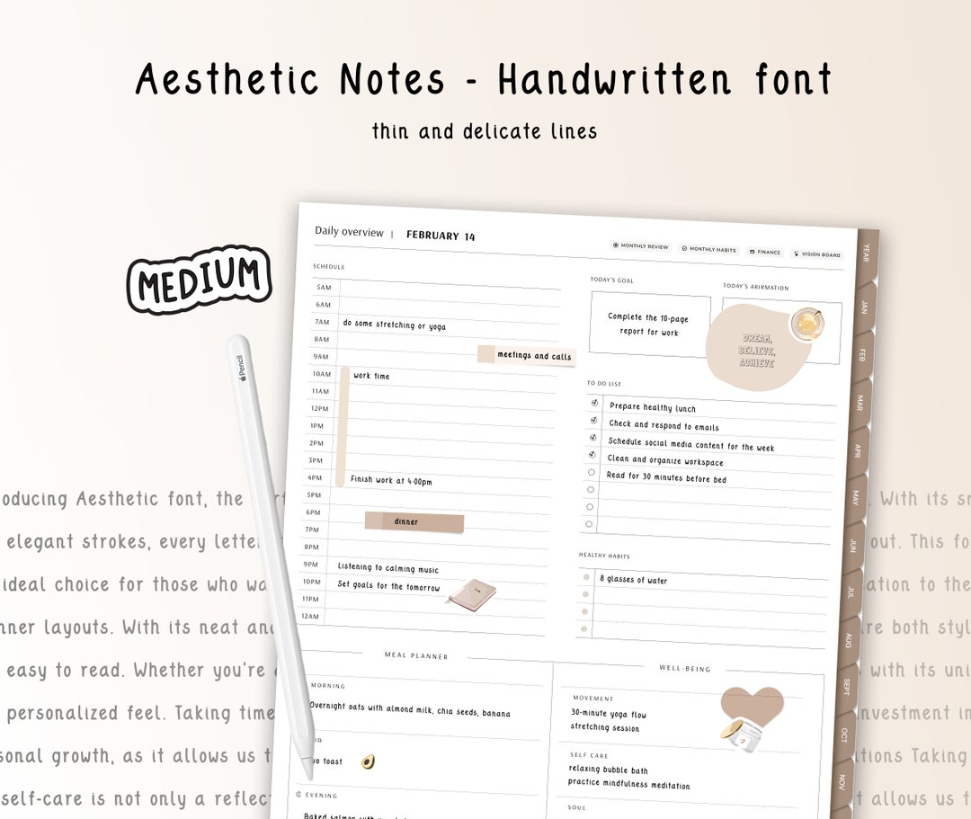 Aesthetic Notes Handwritten Font Digital Planner Font Handwrriten Font ...