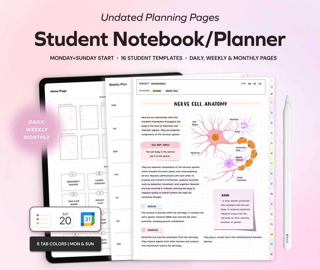 Student Undated Planner and Notebook, Daily Weekly Monthly Planner for ...