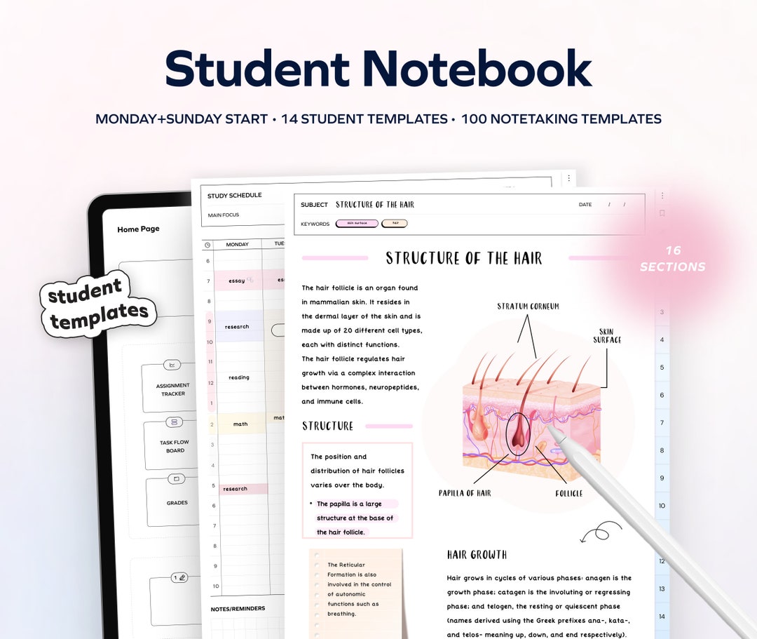 Student Digital Notebook Hyperlinked Notetaking Templates Planner ...