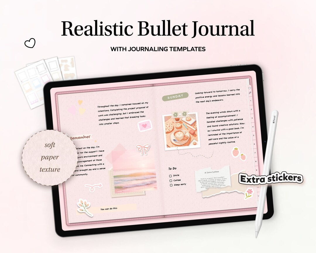 Digital Bullet Journal, Realistic Daily Notebook Scrapbook With ...
