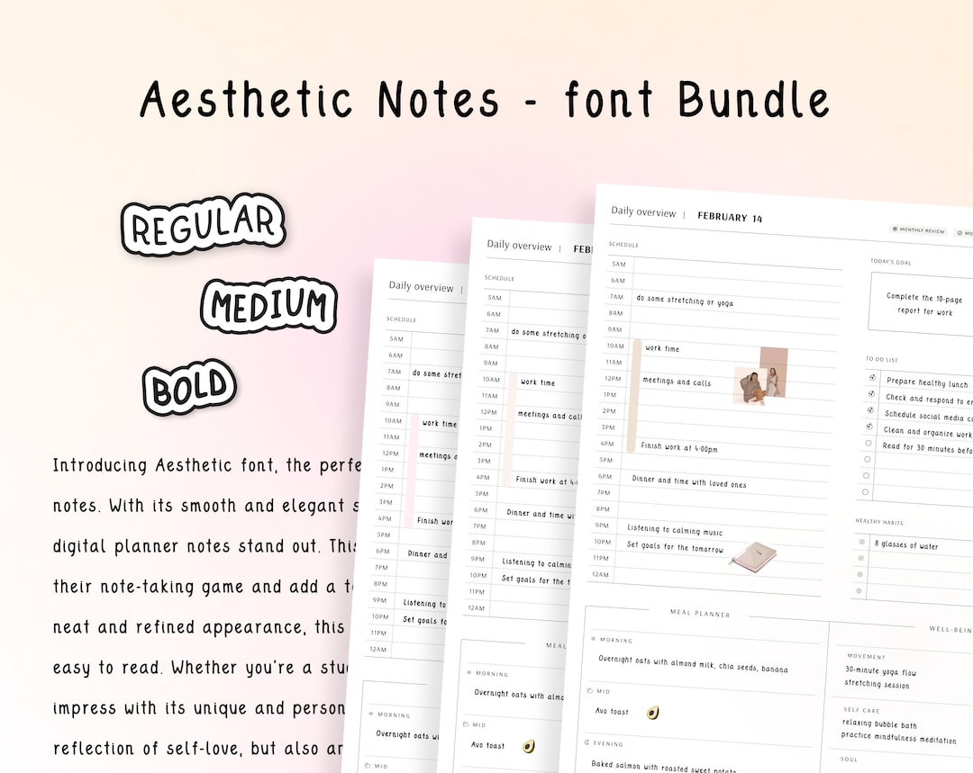 Aesthetic Notes Handwritten Font Bundle Digital Planner Font ...