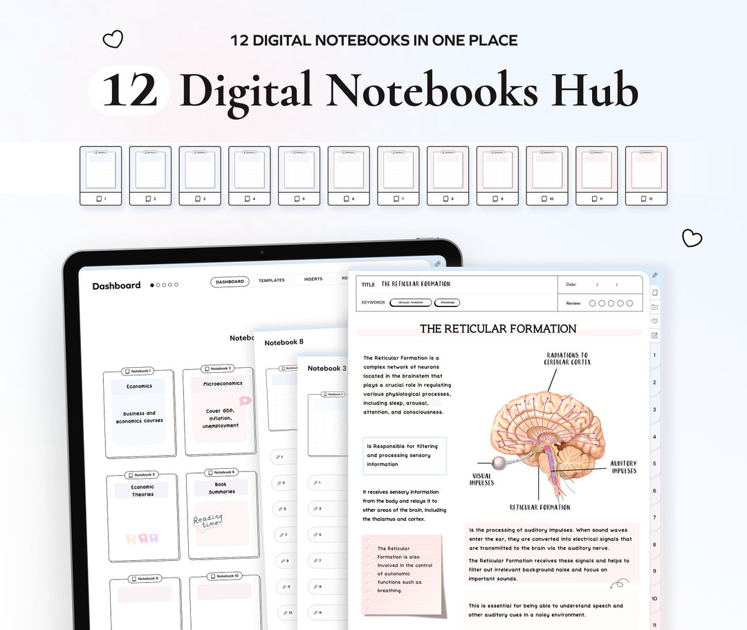 Student Digital 12 Notebooks Bundle Hyperlinked Notetaking Templates ...