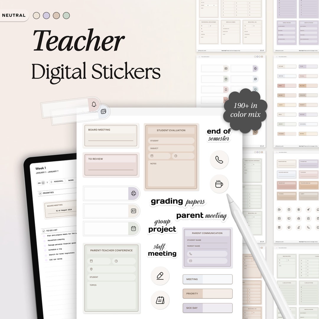 Teacher Digital Stickers for Planner, Goodnotes Notability Teacher ...