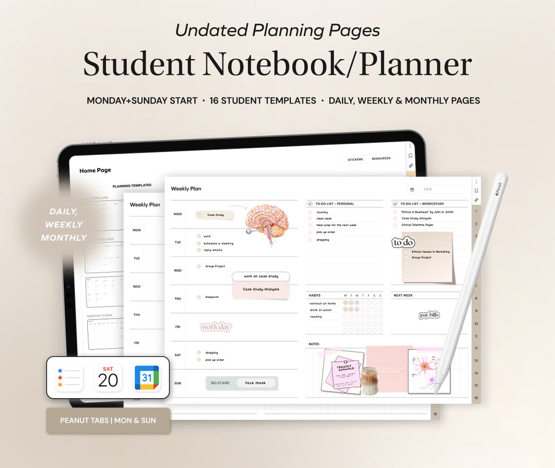 Student Undated Planner and Notebook, Daily Weekly Monthly Planner for ...