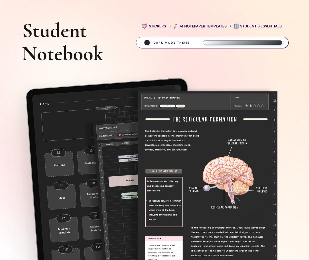 Student Digital Notebook Dark Mode Hyperlinked Notetaking Templates ...