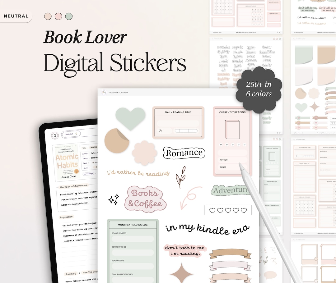 Book Lover Digital Stickers for Reading Journal, Goodnotes Stickers ...