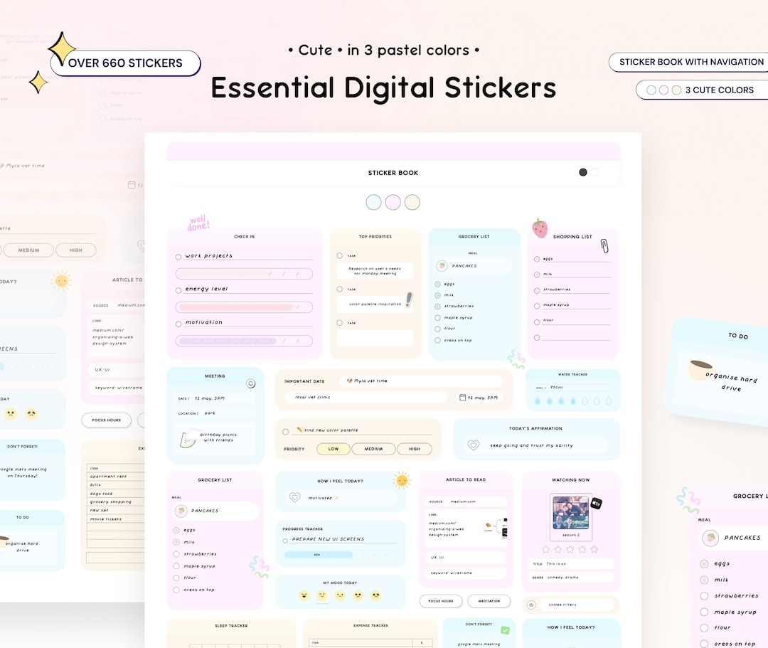 Essential Cute Digital Stickers for Planner Goodnotes Widget Sticker ...