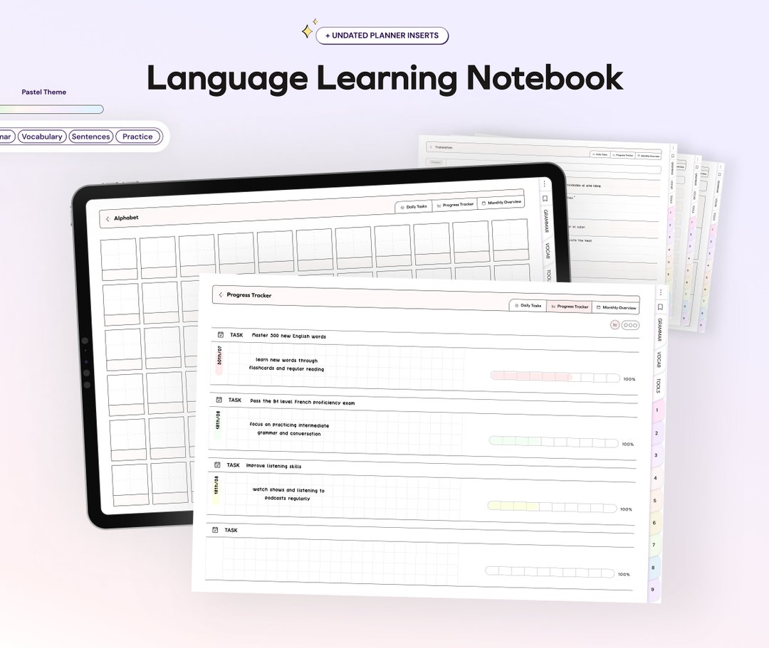 Language Learning Notebook Planner Learn Grammar Vocabulary Digital ...