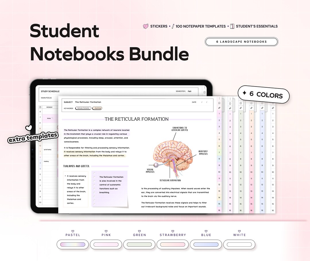 Student Digital Notebook Bundle, Hyperlinked Notetaking Templates for ...