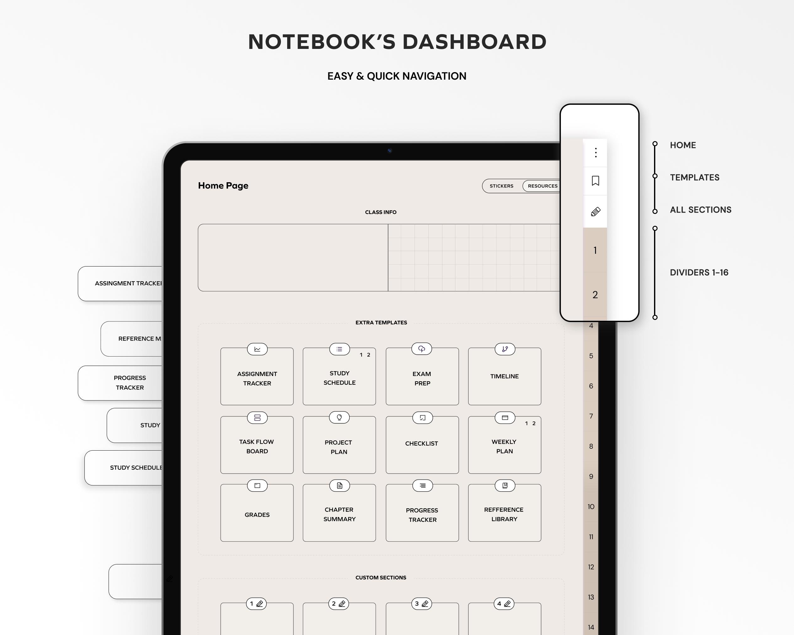 Student Digital Notebook, Minimalist Note Paper Hyperlinked Notetaking ...