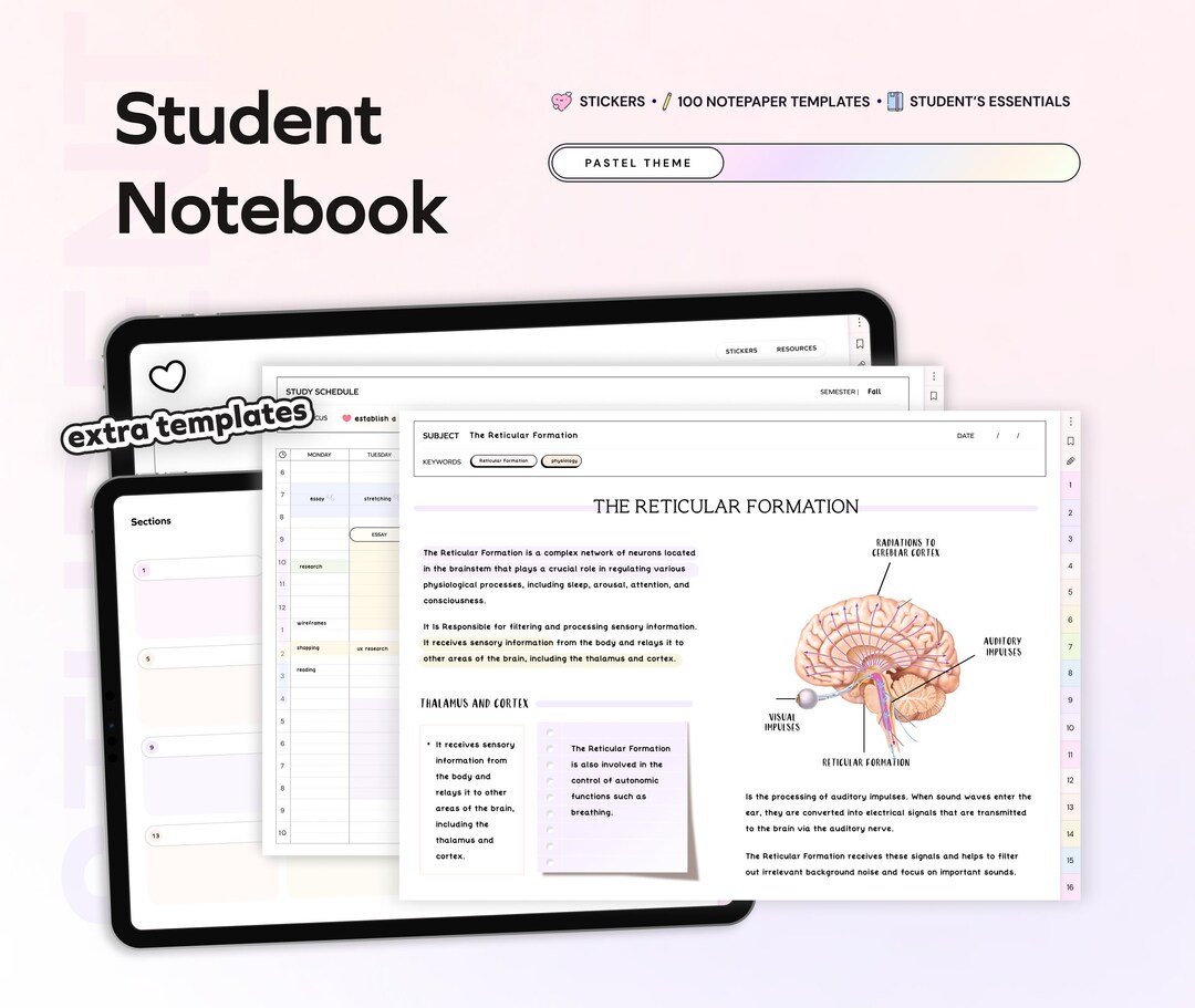 Student Digital Notebook, Minimalist Note Paper Hyperlinked Notetaking ...