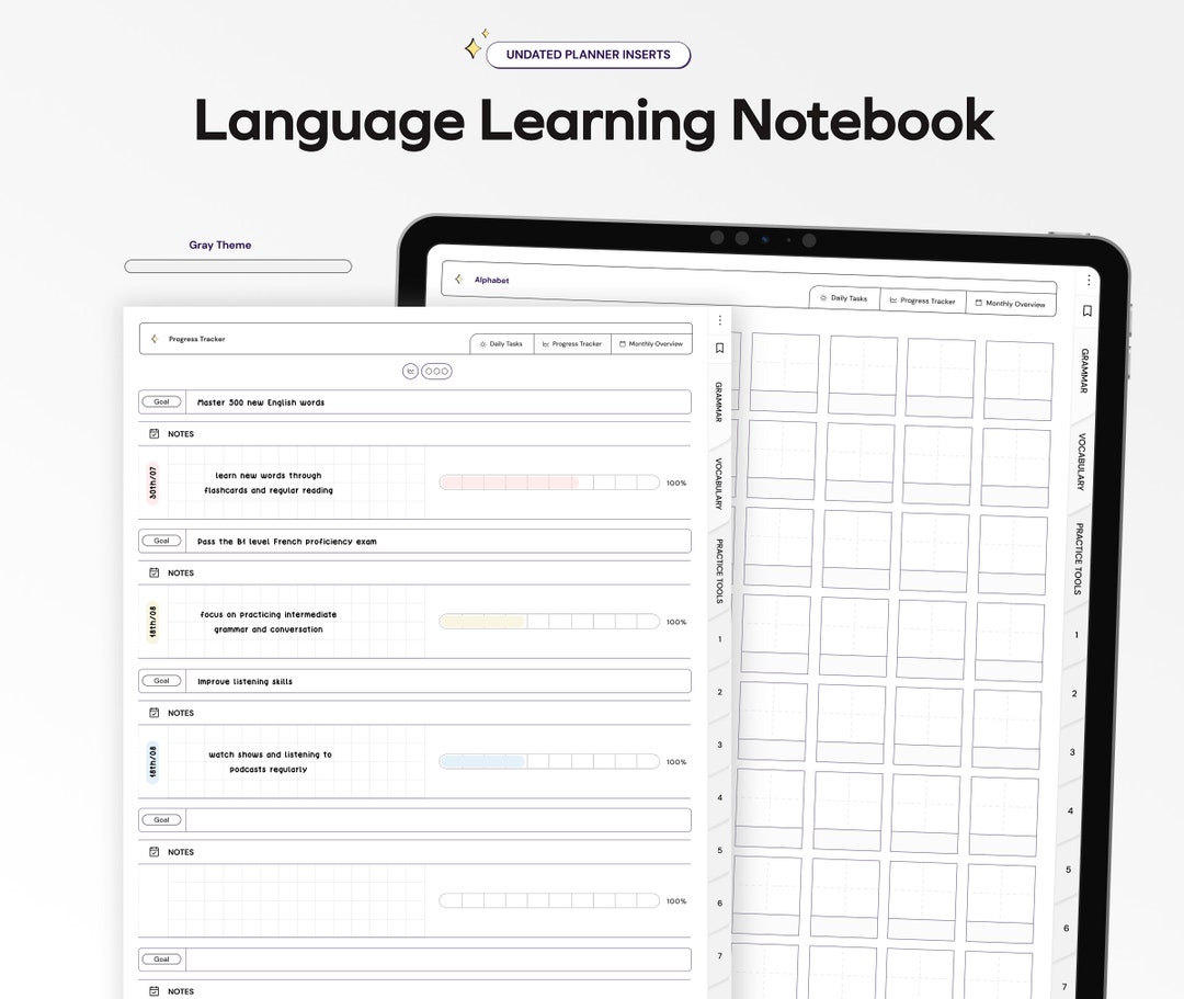 Language Learning Notebook/planner Learn Grammar Vocabulary Digital ...