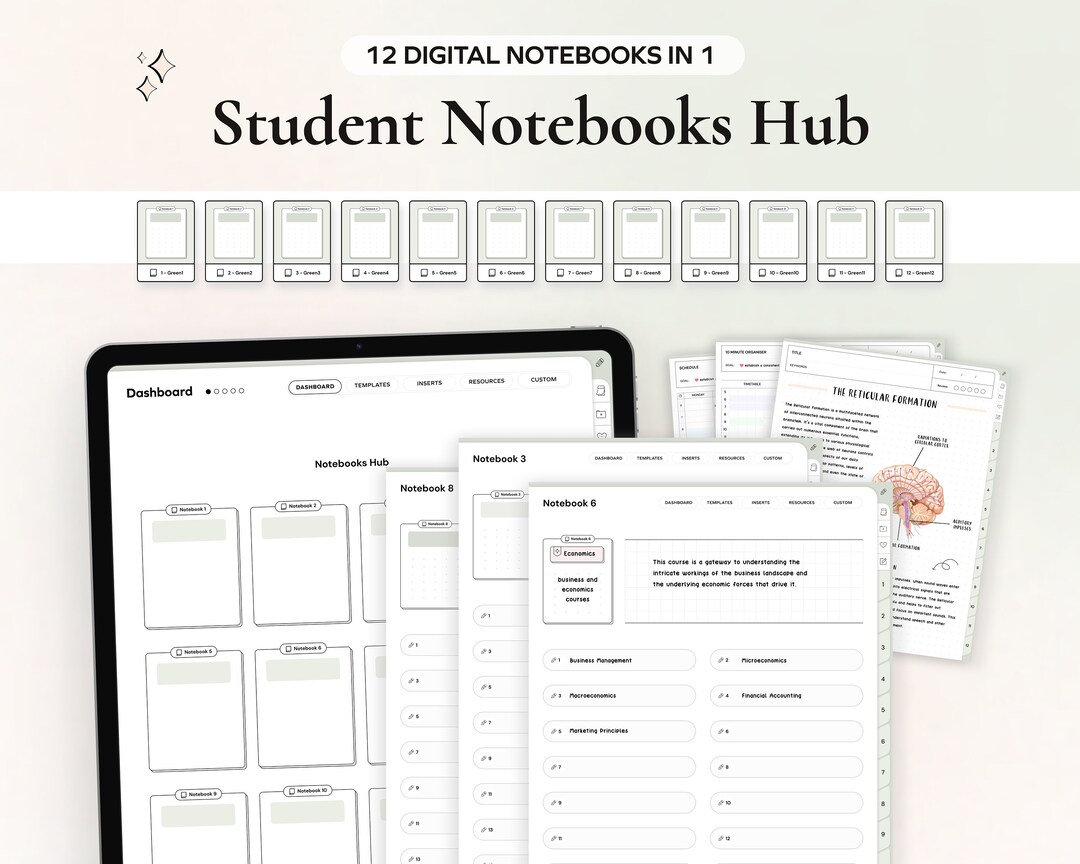 Student Digital 12 Notebooks in 1, Hyperlinked Notetaking Bundle ...