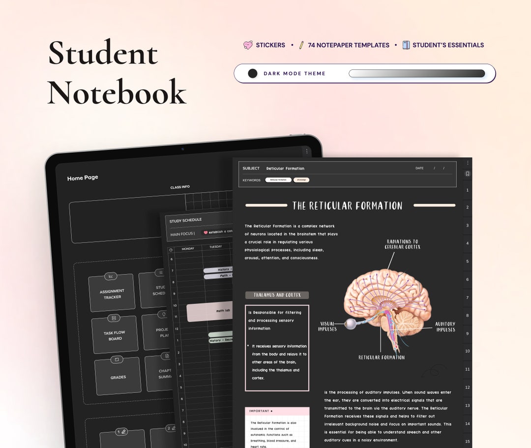 Student Digital Notebook Dark Mode | Hyperlinked Notetaking Templates ...