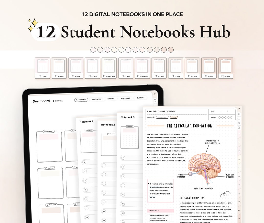 Student Digital 12 Notebooks Bundle Hyperlinked Notetaking Templates ...