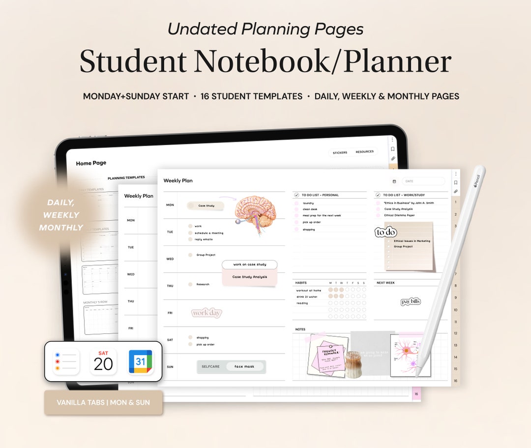 Student Undated Planner and Notebook, Daily Weekly Monthly Planner for ...