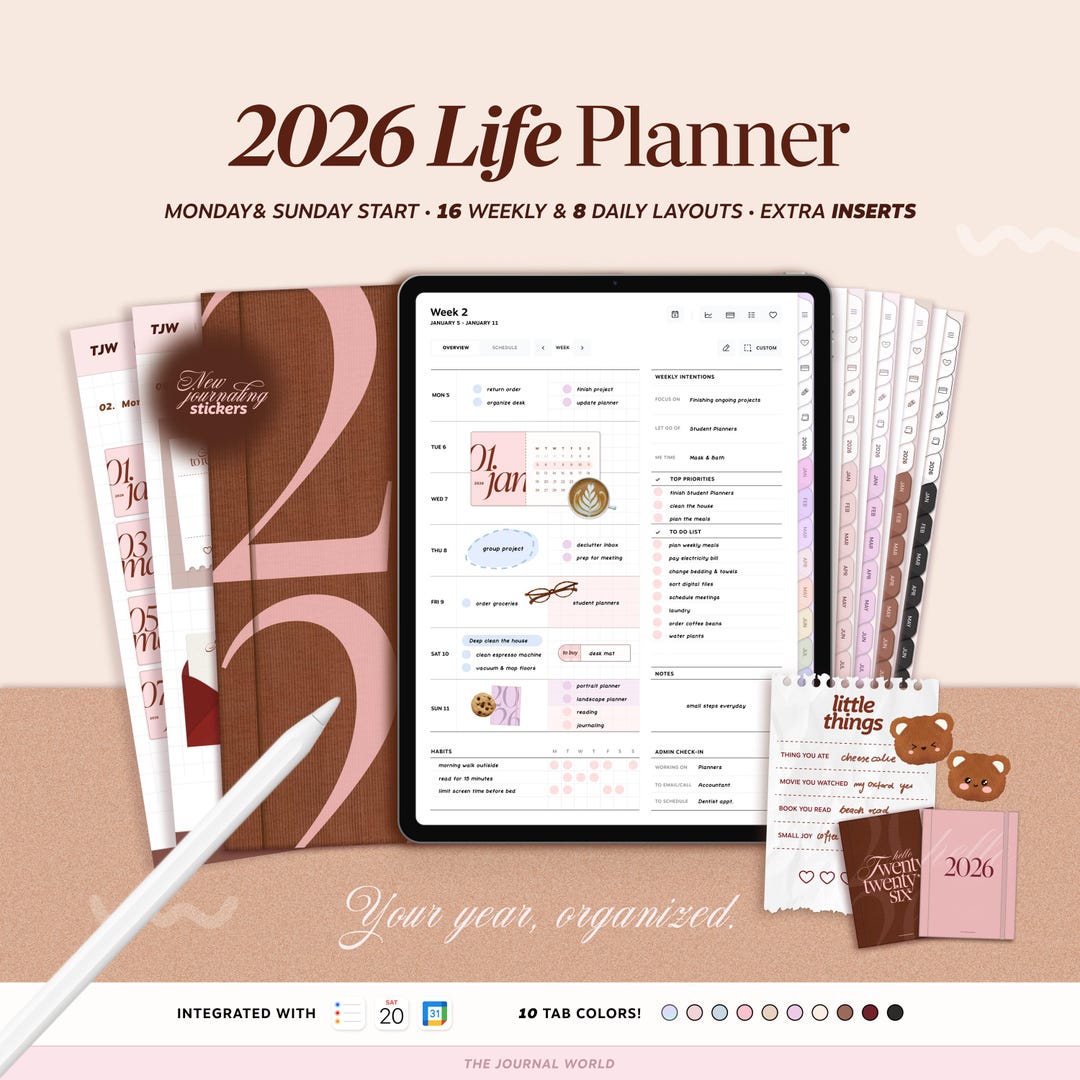 2026 Digital Life Planner, Goodnotes iPad Journal, Hyperlinked Calendar ...