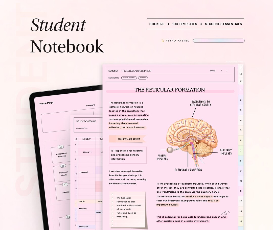 Student Digital Notebook, Minimalist Note Paper Hyperlinked Notetaking ...
