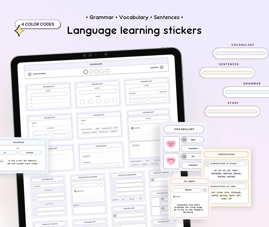 Study Digital Stickers for Goodnotes Language Learning Sticker Book ...
