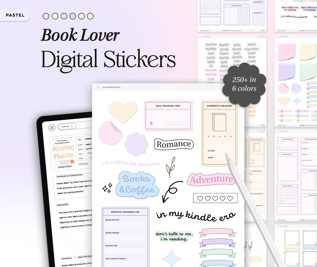 Book Lover Digital Stickers for Reading Journal, Goodnotes Stickers ...