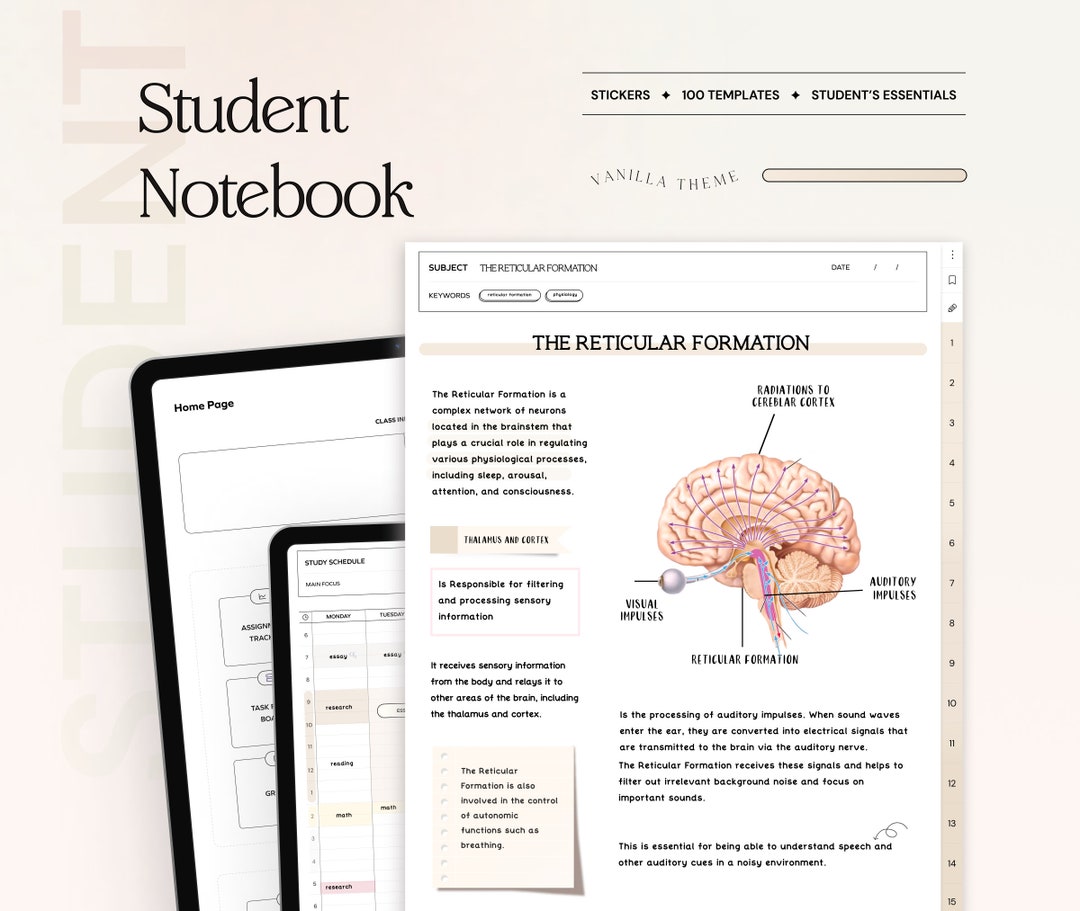 Student Digital Notebook, Minimalist Note Paper Hyperlinked Notetaking ...