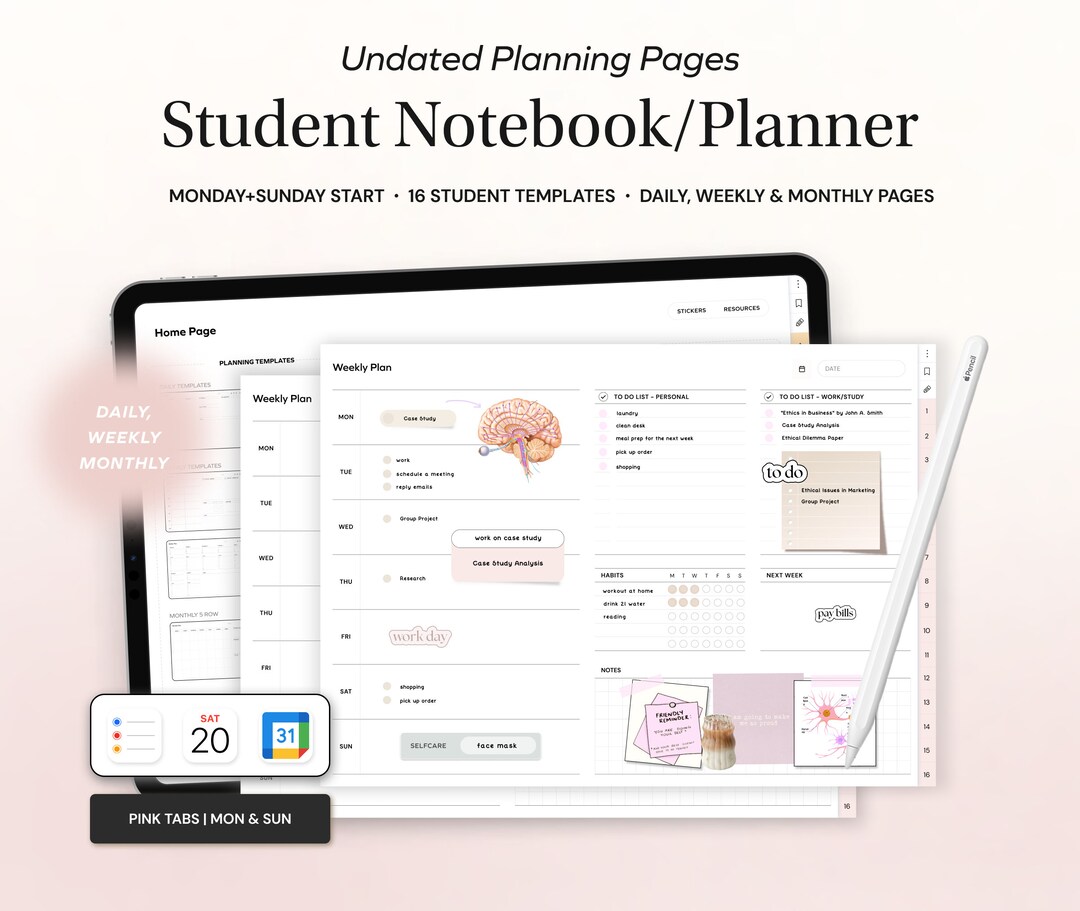Student Undated Planner and Notebook, Daily Weekly Monthly Planner for ...