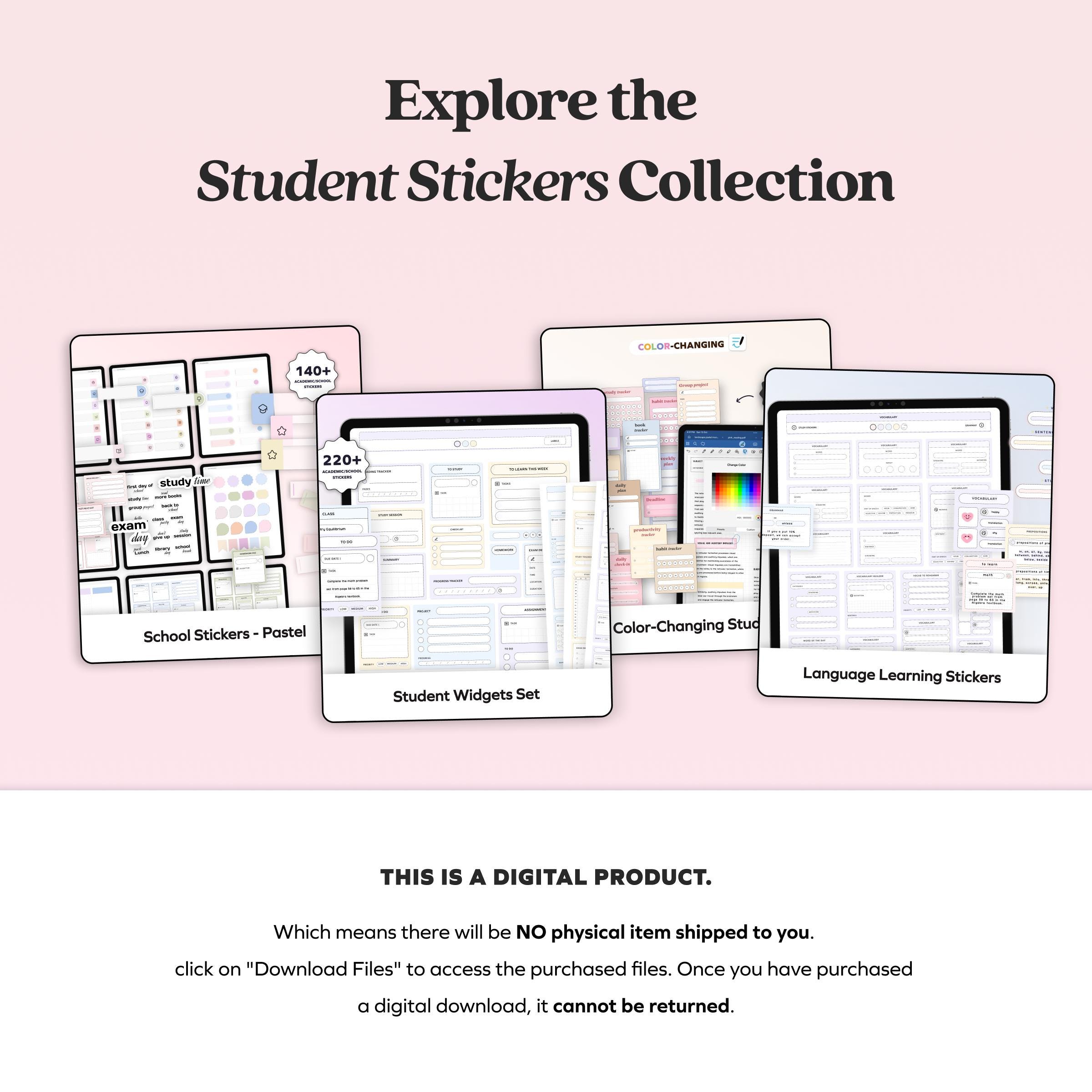 Study Digital Stickers for Student, Notebook Planner Goodnotes Widgets ...