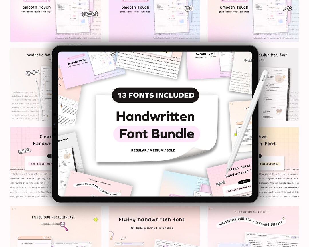 13 Handwritten Font Bundle, Cute Handwriting Planner Fonts Handwrriten ...
