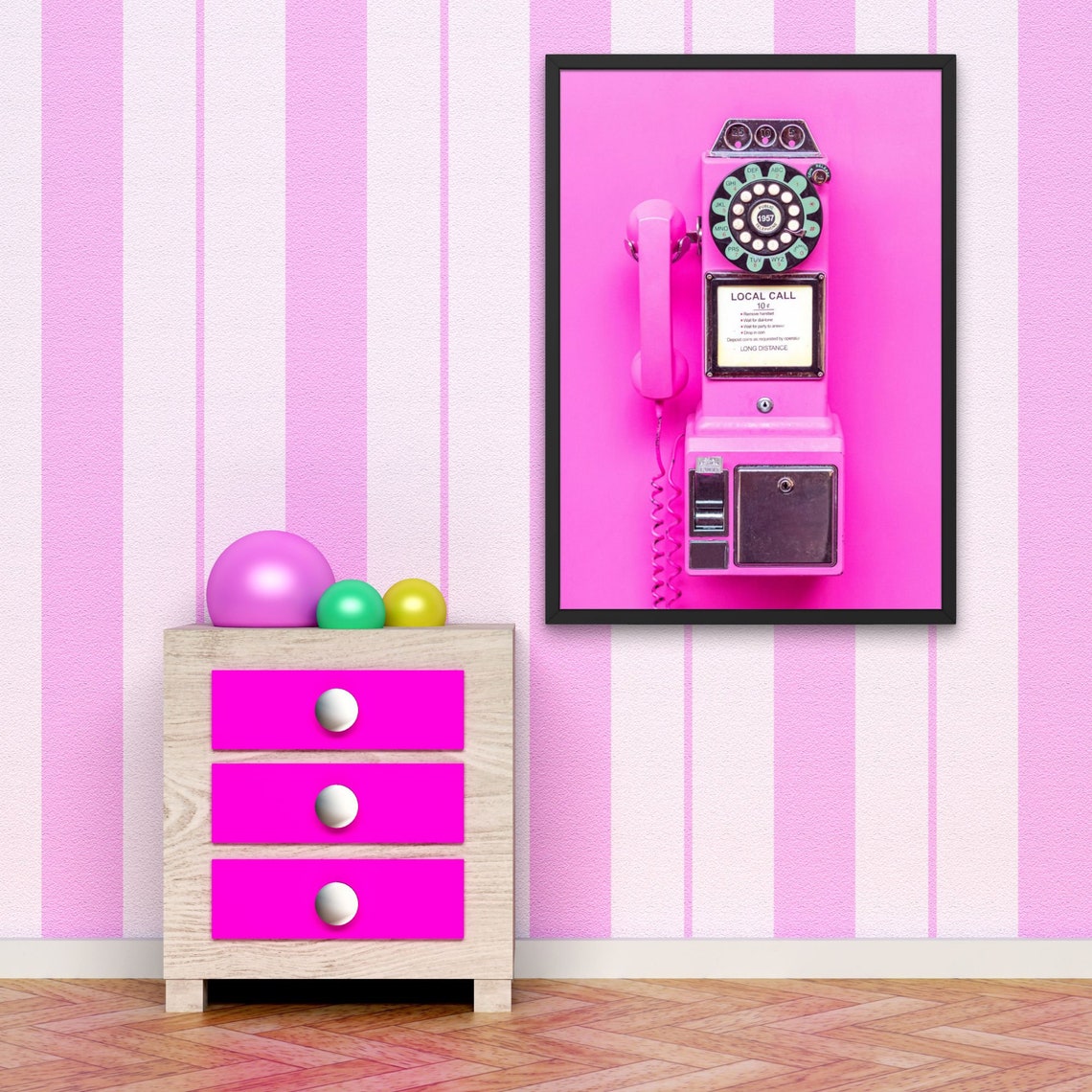 Vintage Pink Pay Phone Digital Wall Art, Vintage/retro Collection ...