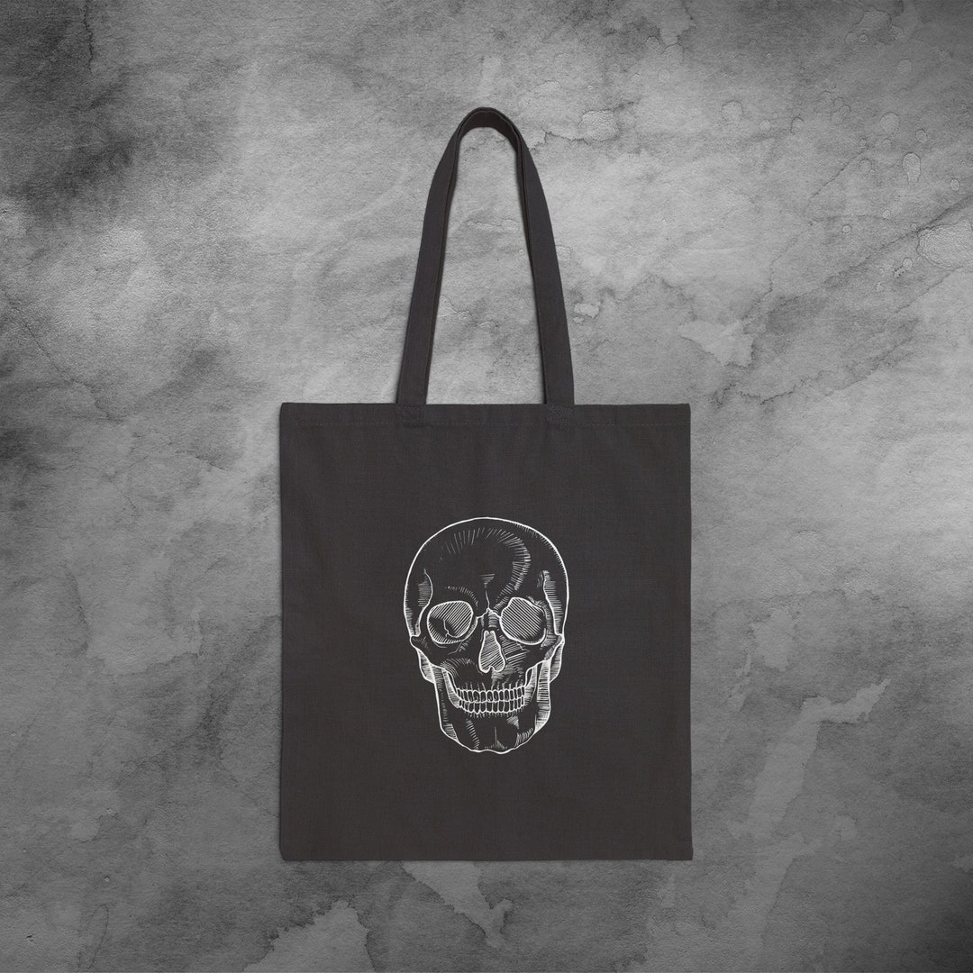 Skull and Death's Head Moth Cotton Canvas Tote Bag, Goth Tote Bag ...