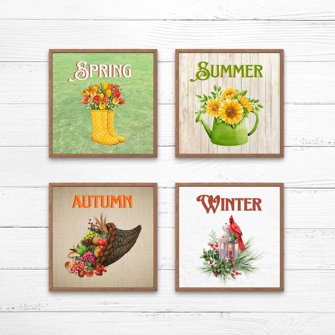 Seasons B, a 4 Piece Set Digital Wall Art, Nature/botanical Collection ...