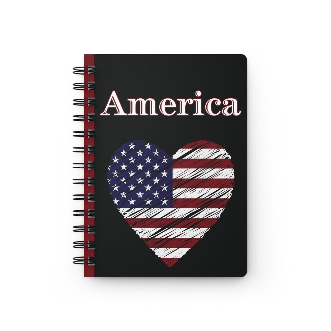 America Spiral Bound Journal, Red and Black Notebook, American Flag ...