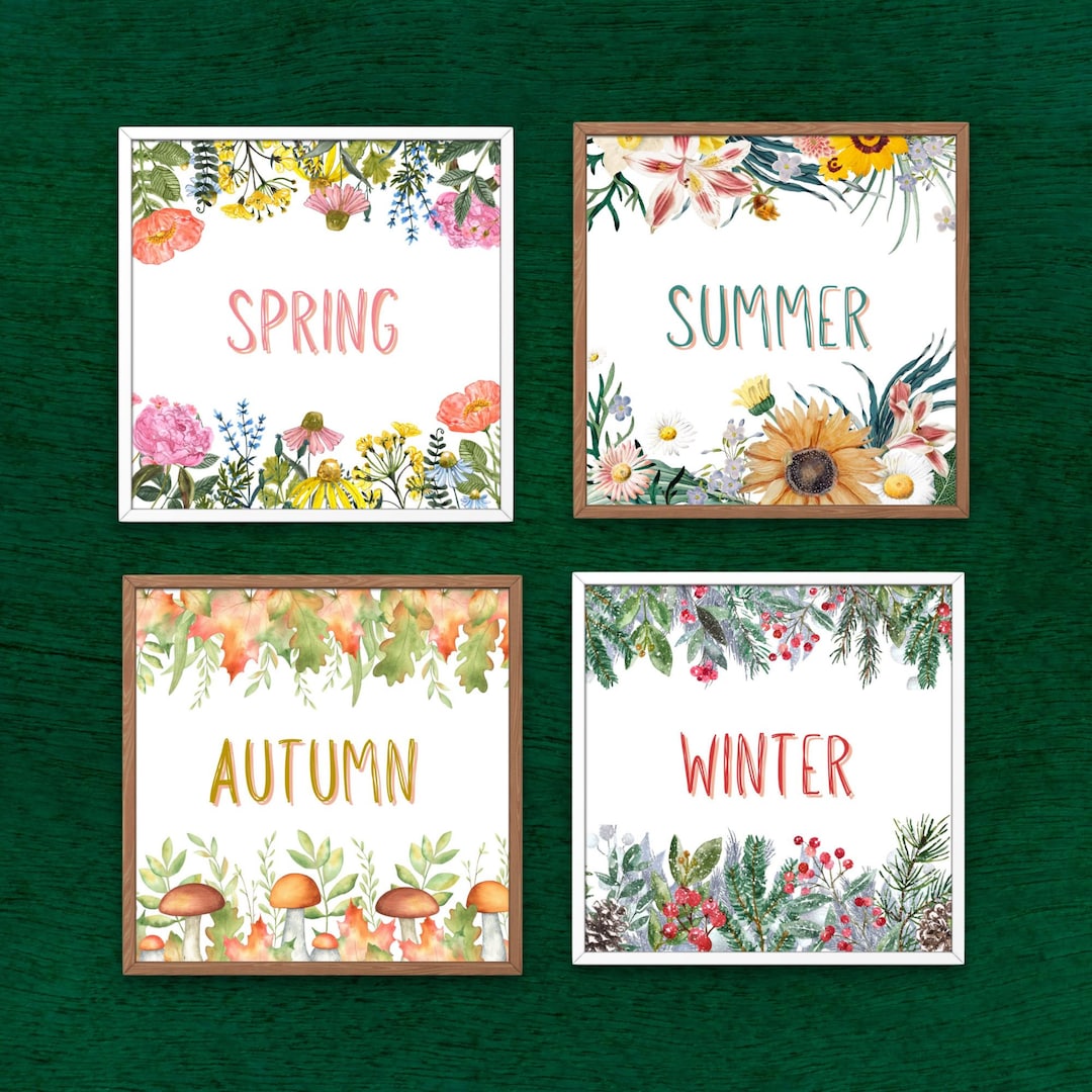 Seasons A, a 4 Piece Set Digital Wall Art, Nature/botanical Collection ...