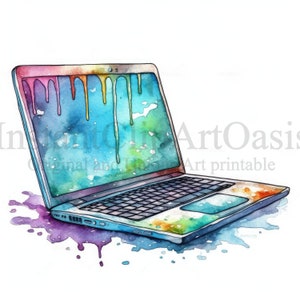 Watercolor Laptop Clipart, 10 High Quality Jpgs, Instant Digital ...