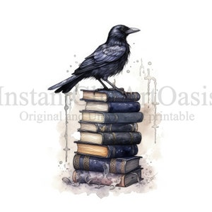 Crow on Books Clipart, 10 High Quality Jpgs, Digital Download | Card ...
