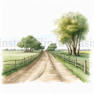 Country Lanes Clipart, 10 High Quality Jpgs, Watercolor Art, Digital ...