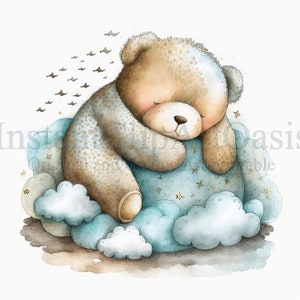 Sleeping Teddy Bears Clipart, 10 High Quality Jpgs, Nursery Art ...