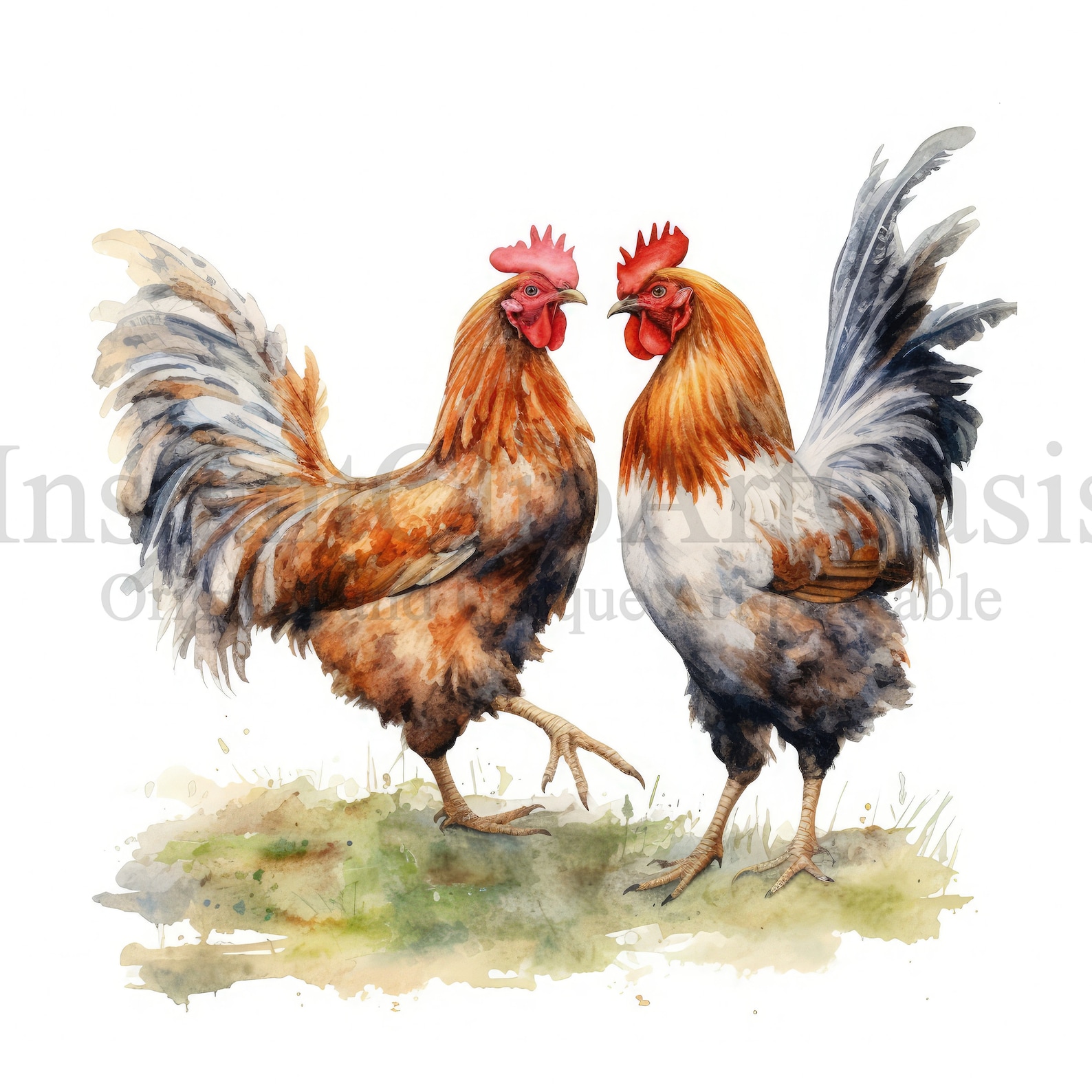 Hens Pair Clipart, 10 High Quality Jpgs, Farmyard Clipart, Digital ...