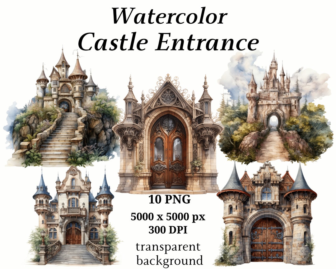 Castle Entrance Clipart - 10 High Quality Pngs, Digital Download, Junk ...