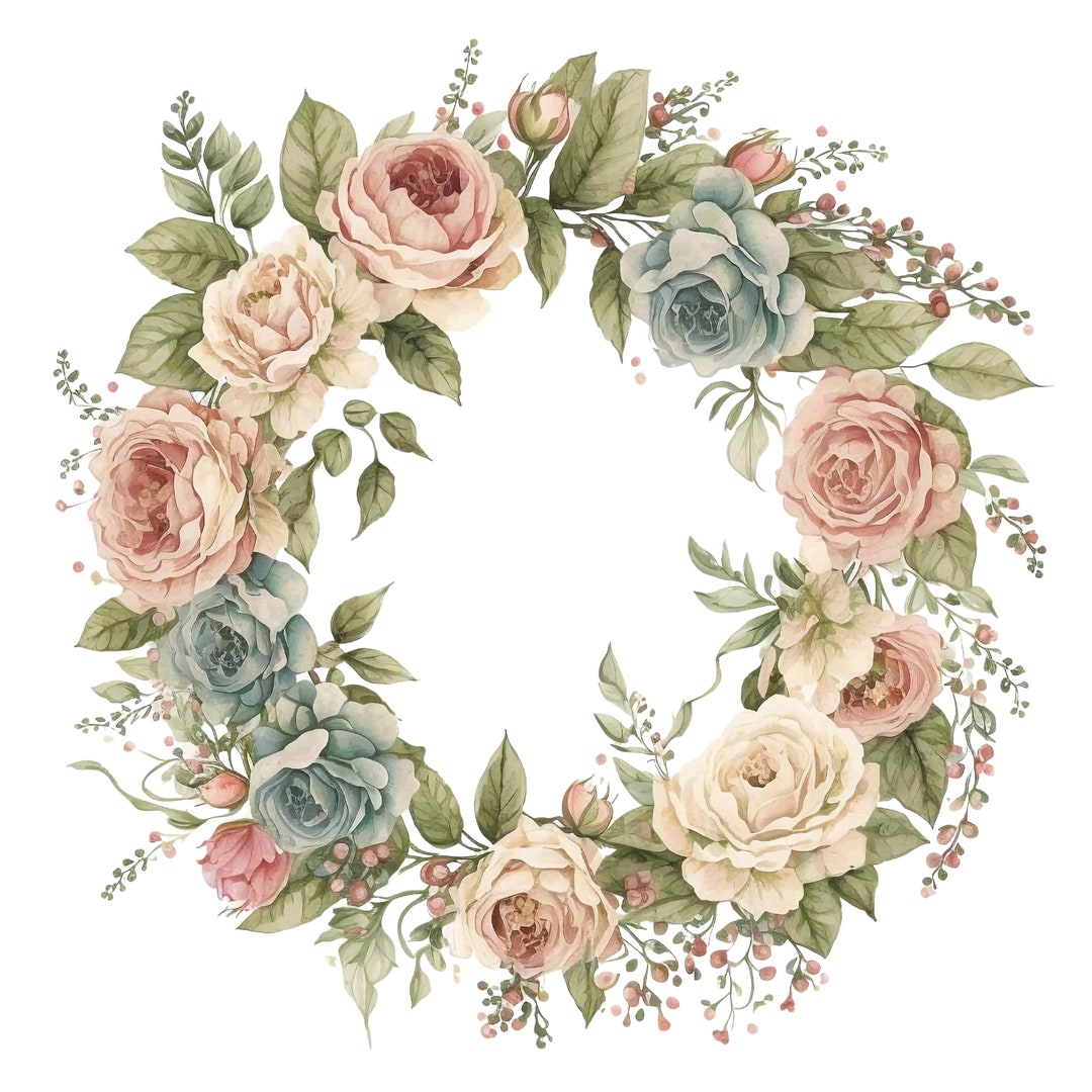 Roses Wreath Clipart, 10 High Quality Pngs, Botanical Art | Card Making ...