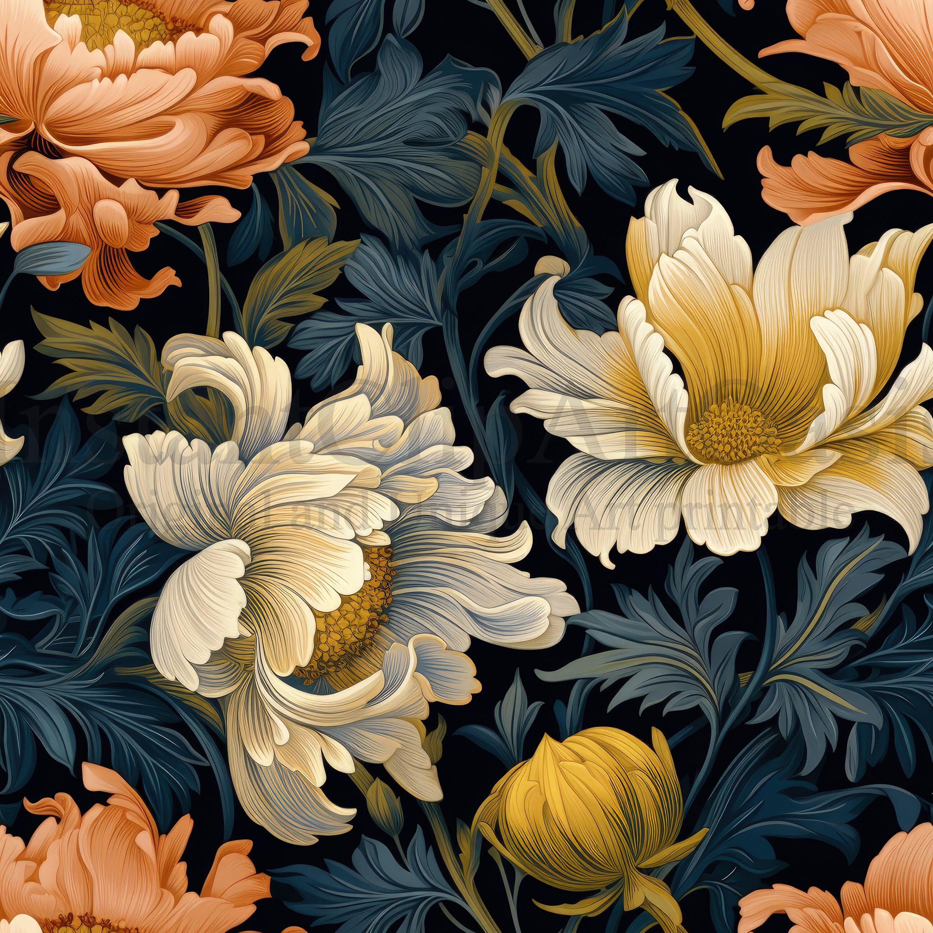 William Morris Inspired Flowers Seamless Pattern, 30 High Quality Jpgs ...