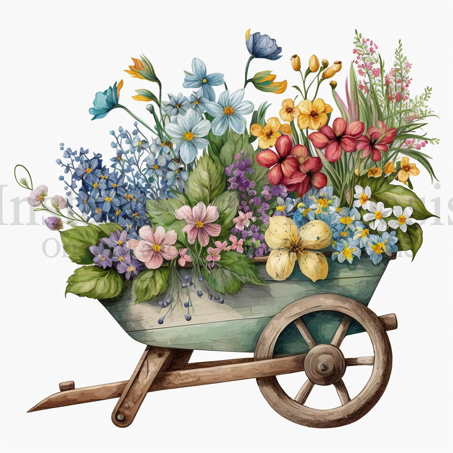 Wheelbarrow With Flowers Clipart, 10 High Quality Jpgs, Floral Art ...
