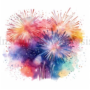 Watercolor Fireworks Clipart, 10 High Quality Jpgs, Instant Digital ...