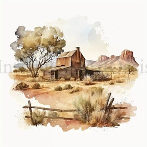 Old West Landscape Clipart, 10 High Quality Jpgs, Watercolor Art ...