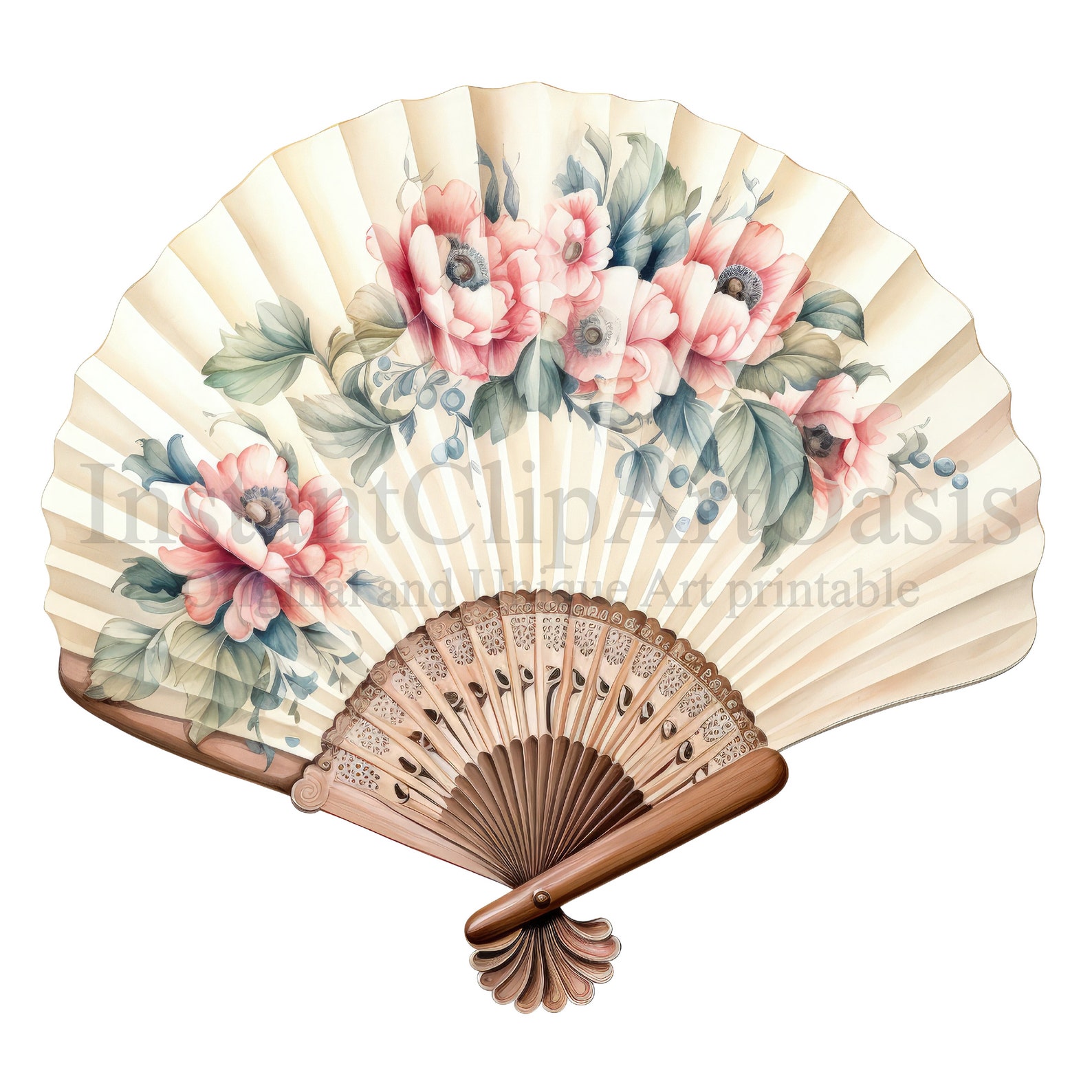 Floral Hand Fan Clipart - 10 High Quality Pngs, Watercolor, Digital ...