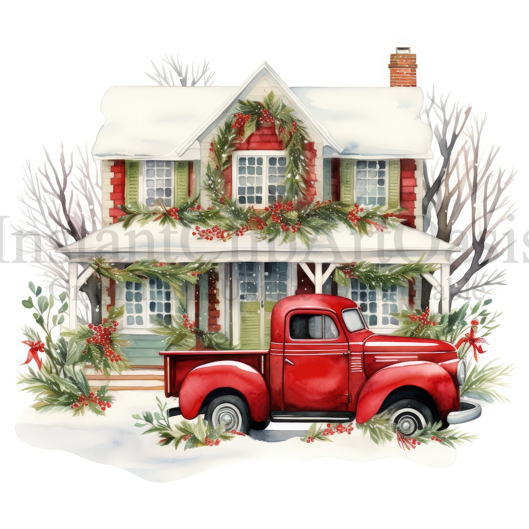 Christmas Farmhouse Clipart - 10 High Quality Jpgs, Watercolor Art ...