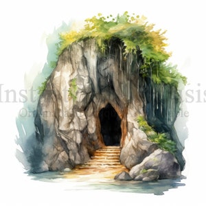 Watercolor Forest Cave Clipart, 10 High Quality Jpgs, Digital Download ...
